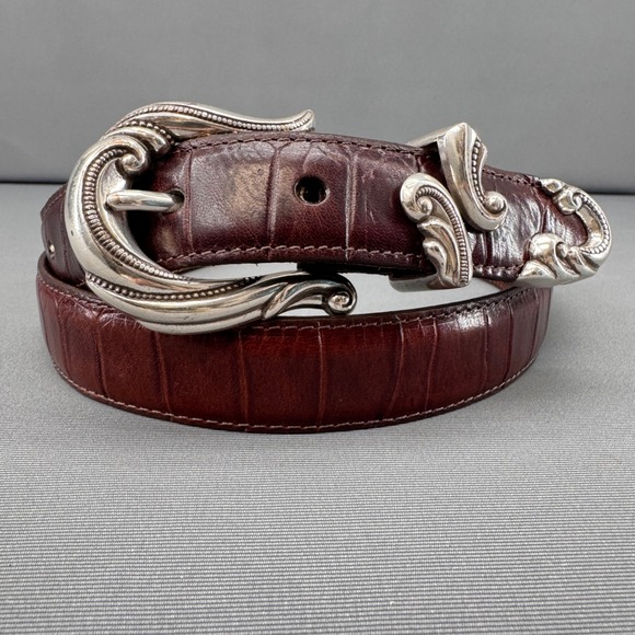 Brighton | Accessories | Brighton Brown Croc Embossed Leather Belt ...
